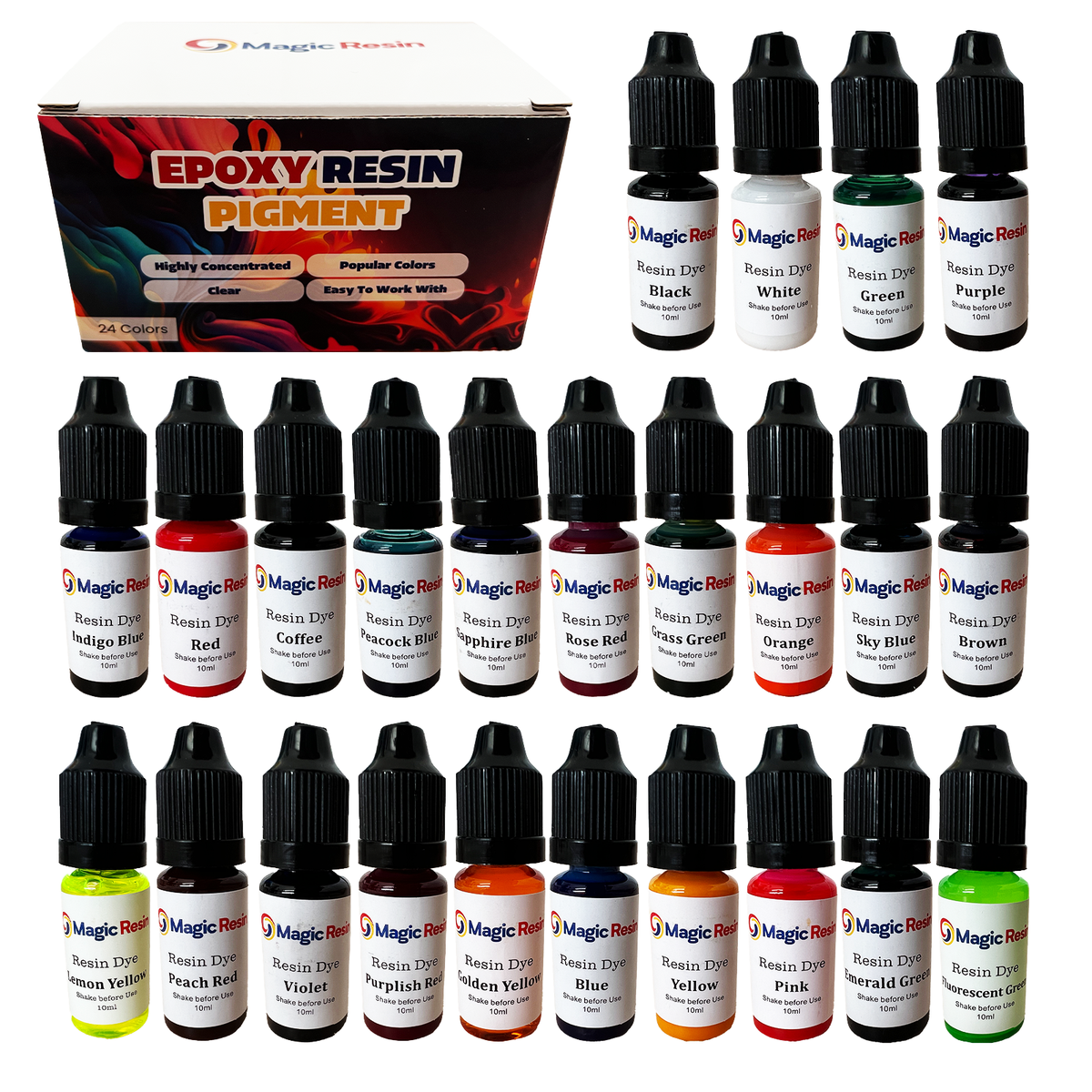 Transparent Pigment Dye - 24 Colors - 10ml each bottle – Magic Resin USA